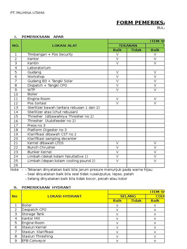 Form Pemeriksaan Pompa Hydrant Mill PU (Okt 2016) | PDF
