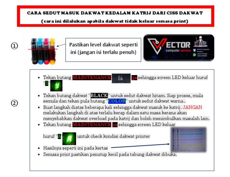 Cara Sedut Masuk Dakwat Kedalam Katrij Dari Ciss Dakwat Luar | PDF