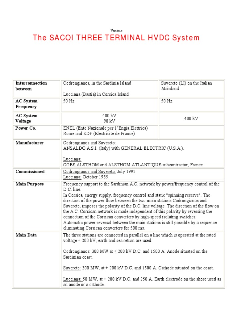 The SACOI THREE TERMINAL HVDC System | PDF | High Voltage Direct ...