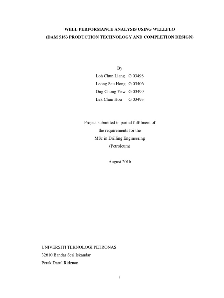 Production Technology Wellflo Project | PDF | Petroleum Reservoir ...