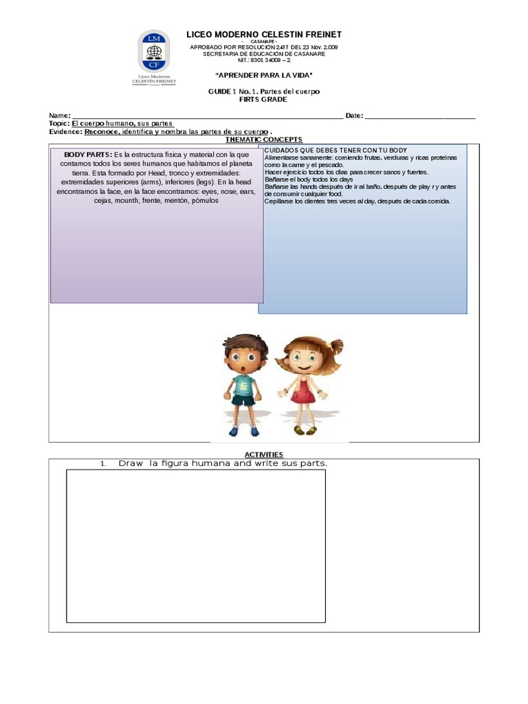 Guía 1.no 1 Partes de Cuerpo | PDF