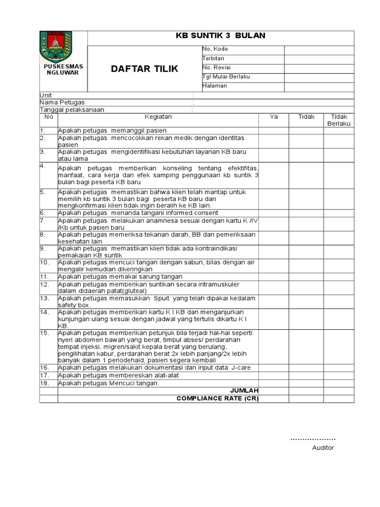 Daftar Tilik KB Suntik 3 Bulan | PDF