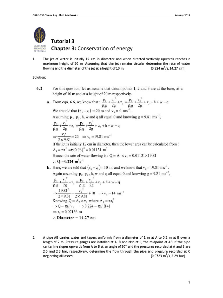 Tutorial Chapter 03 - Conservation of Energy - Answer | PDF | Pressure ...