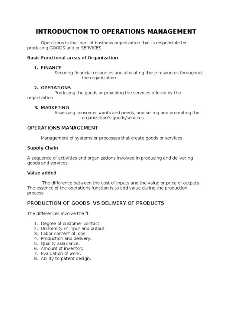 Introduction To Operations Management | PDF | Operations Management ...
