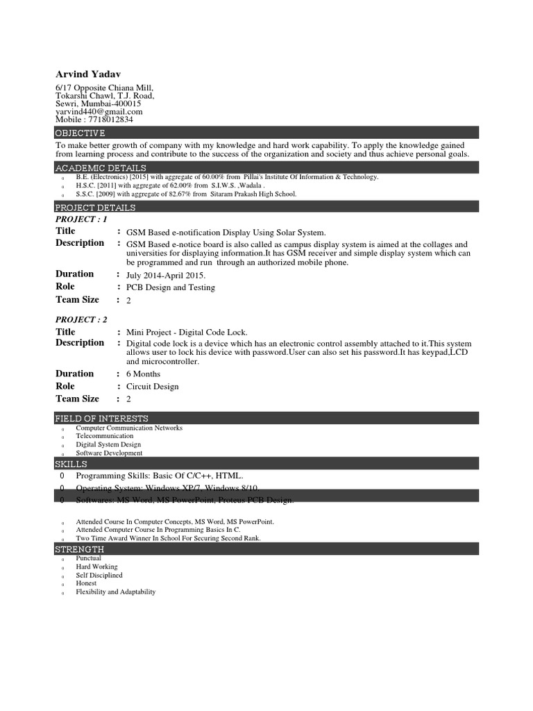 Arvind Yadav - College Graduate Resume - 01 | PDF