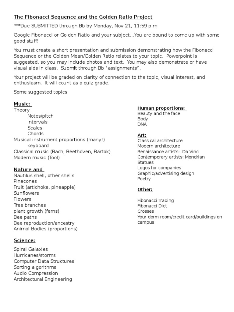 The Fibonacci Sequence and The Golden Ratio Project | PDF | Teaching ...