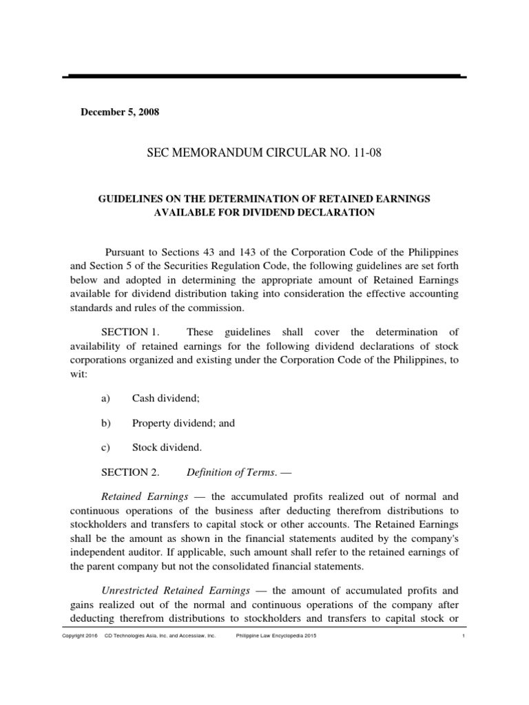 SEC Memo 11-08 | PDF | Retained Earnings | Dividend
