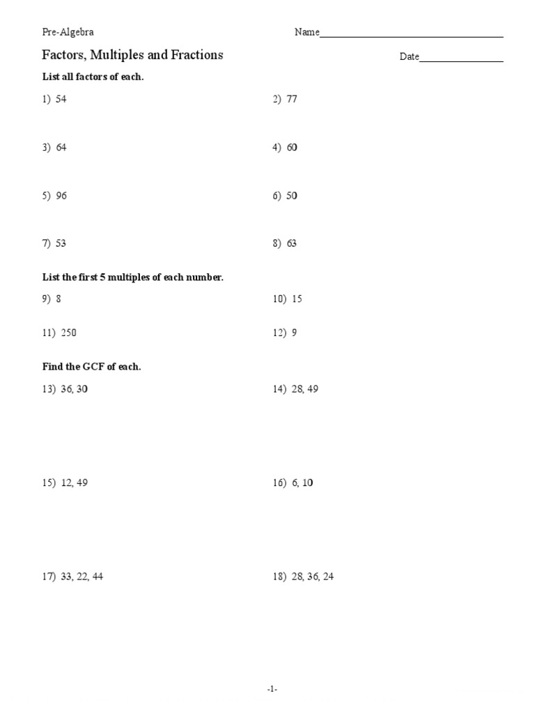 Factors Multiples and Fractions | PDF
