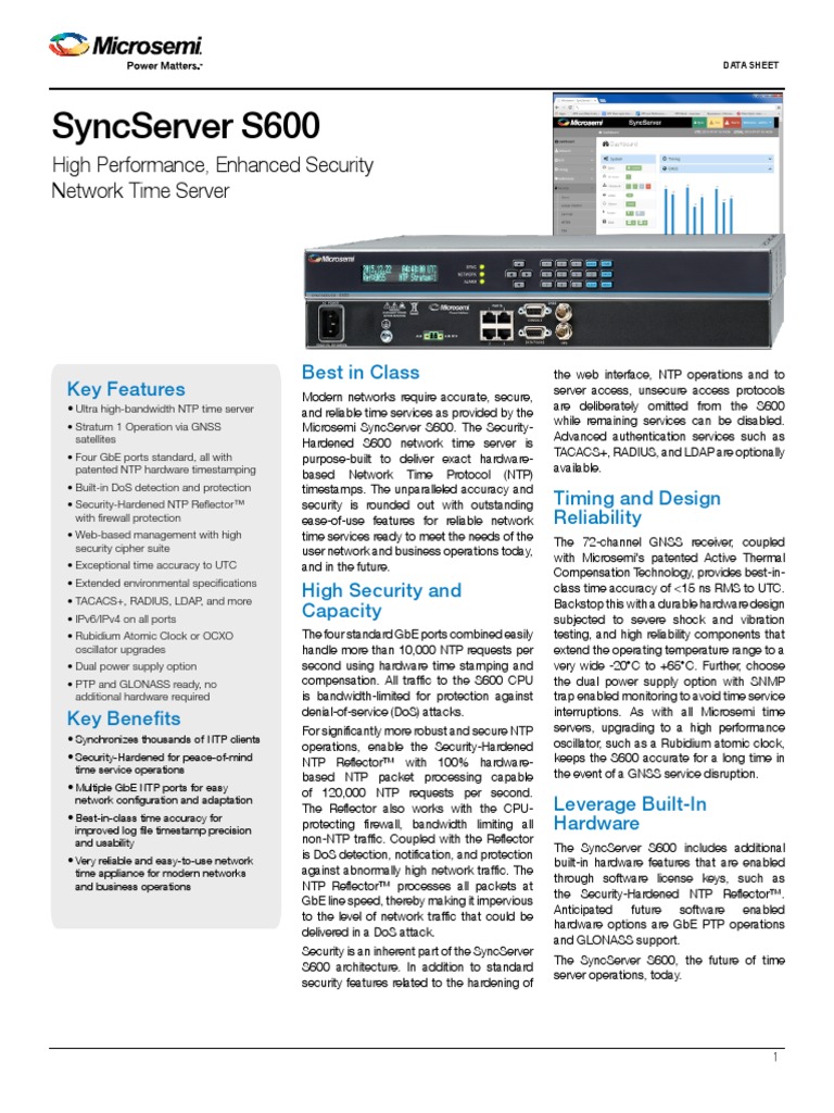 Microsemi Syncserver s600 Datasheet VB | PDF | Computer Network | Network Architecture