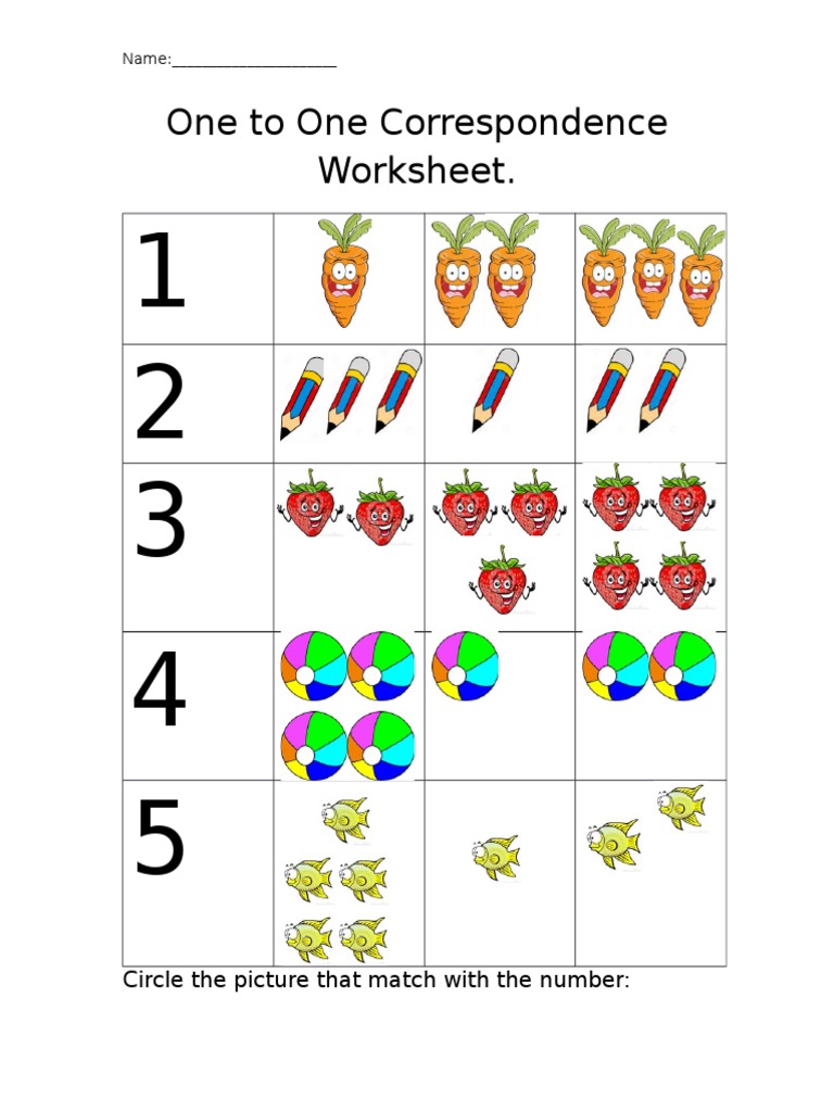 One To One Correspondence Worksheet.: Circle The Picture That Match ...