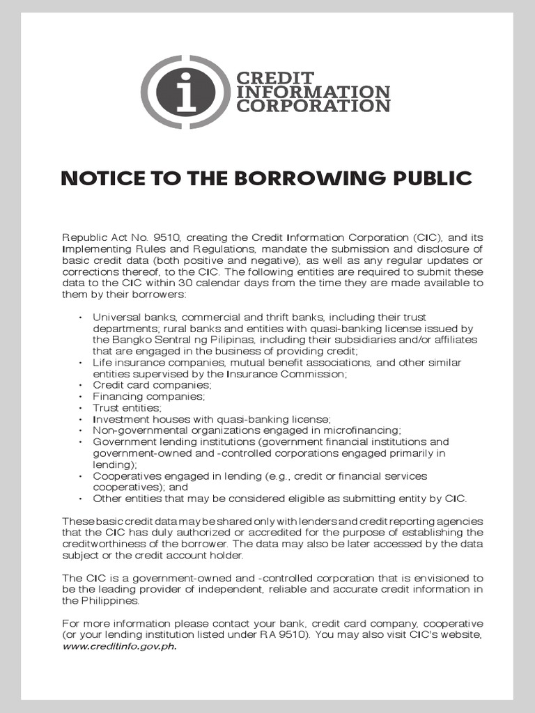 Notice To The Borrowing Public | PDF | Loans | Credit