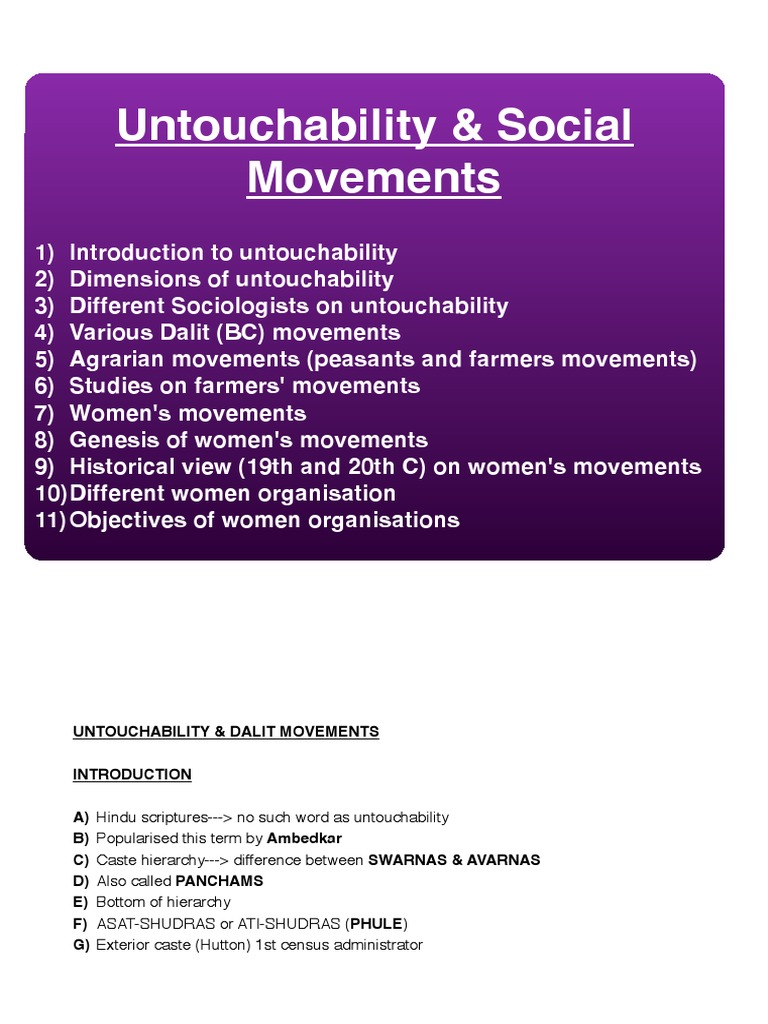 Sociology Notes Untouchability and Social Movement | PDF | Dalit ...