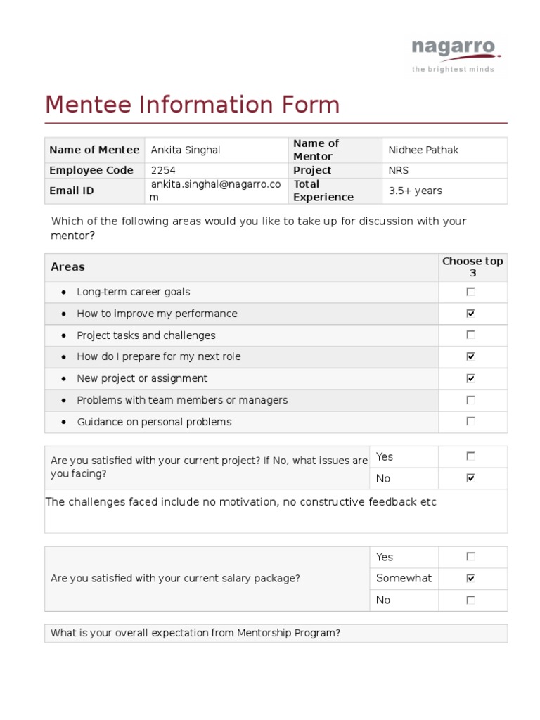 Mentee Information Form | PDF | Mentorship | Organizational Behavior