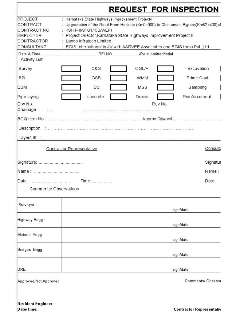 Resident Engineer Date/Time: Contractor Representative | PDF