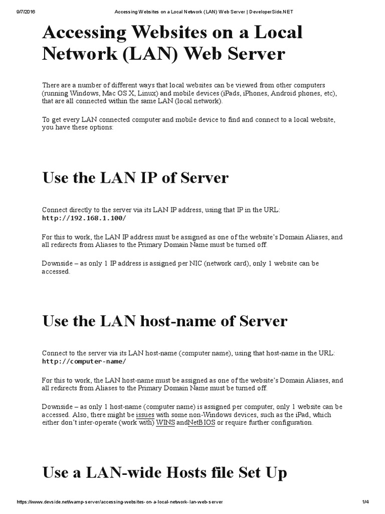 Accessing Websites On A Local Network (LAN) Web Server - DeveloperSide ...