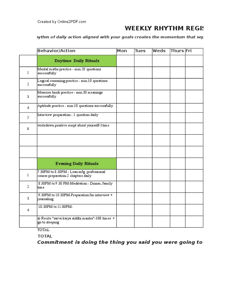 Weekly Rhythm Register | PDF | Religion And Belief