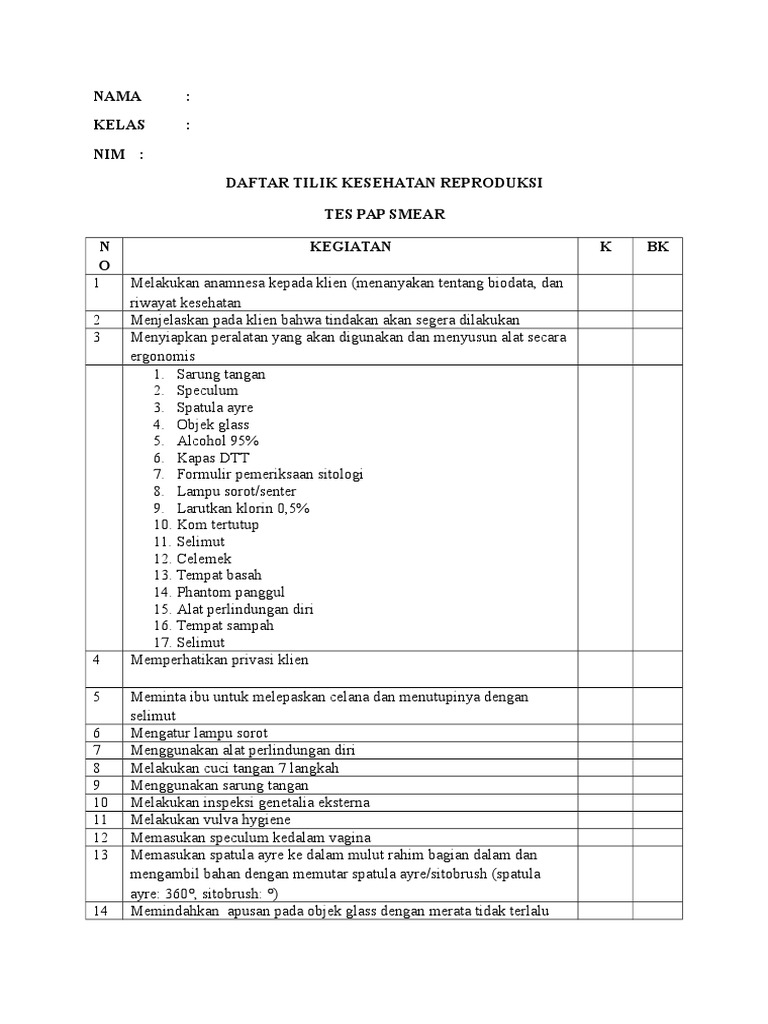 Daftar Tilik Kespro | PDF | Kesehatan Holistik | Sains & Matematika