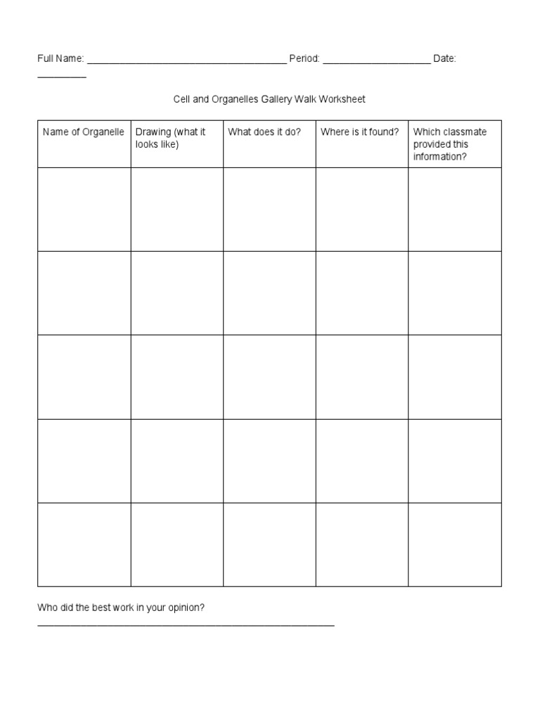 Cell and Organelle Gallery Walk Worksheet | PDF | Science & Mathematics