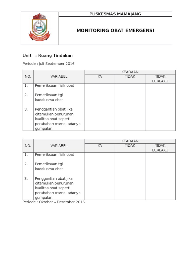 Kartu Monitoring Obat EMERGENSI | PDF