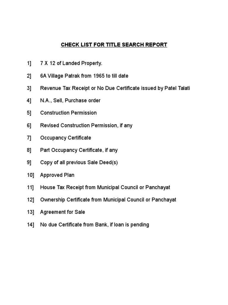 Check List For Title Search Report 1 Pdf