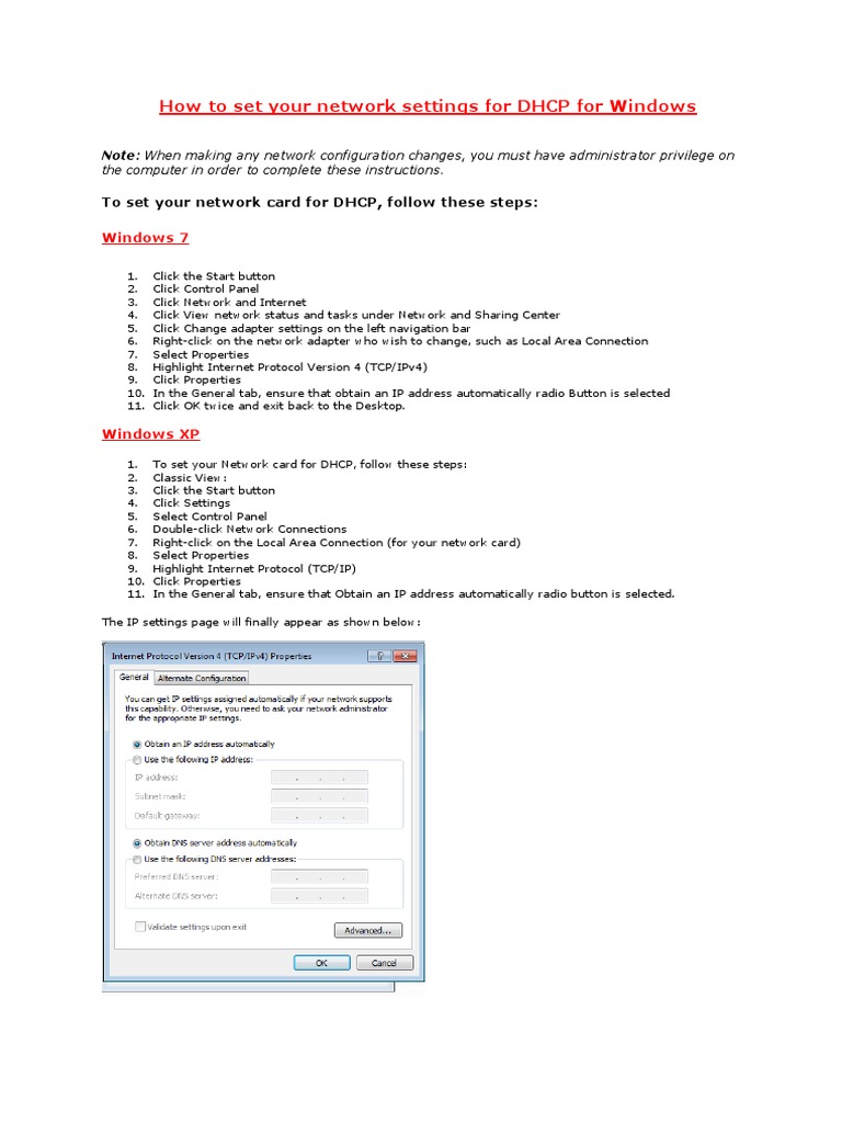 Configuring Network Adapters for DHCP on Windows 7 and Windows XP: A ...