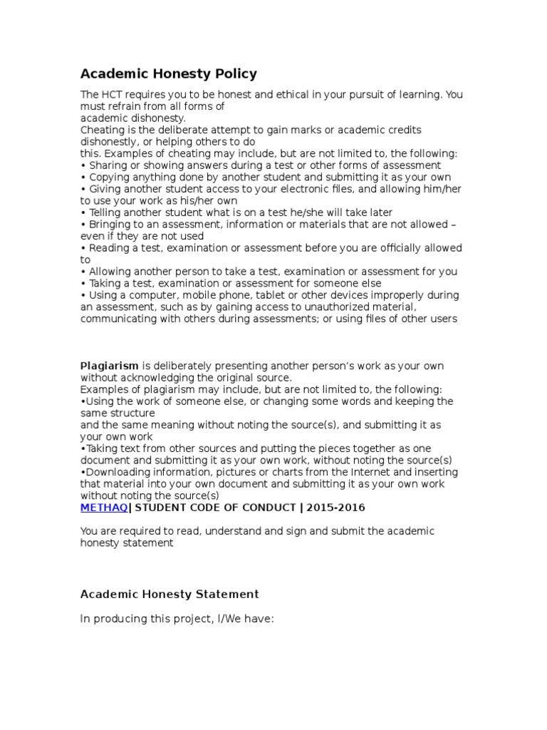 Academic Honesty Policy | PDF | Career & Growth