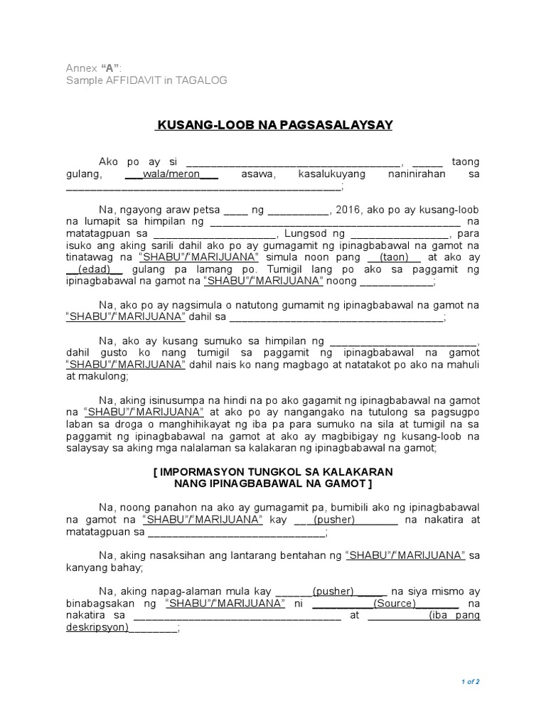 Sample Format of Affidavit (Tagalog) | PDF