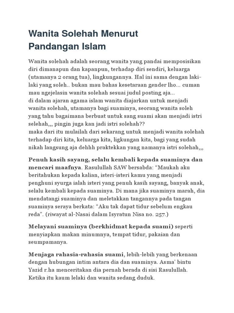 Ciri-ciri Wanita Solehah dalam Islam | PDF