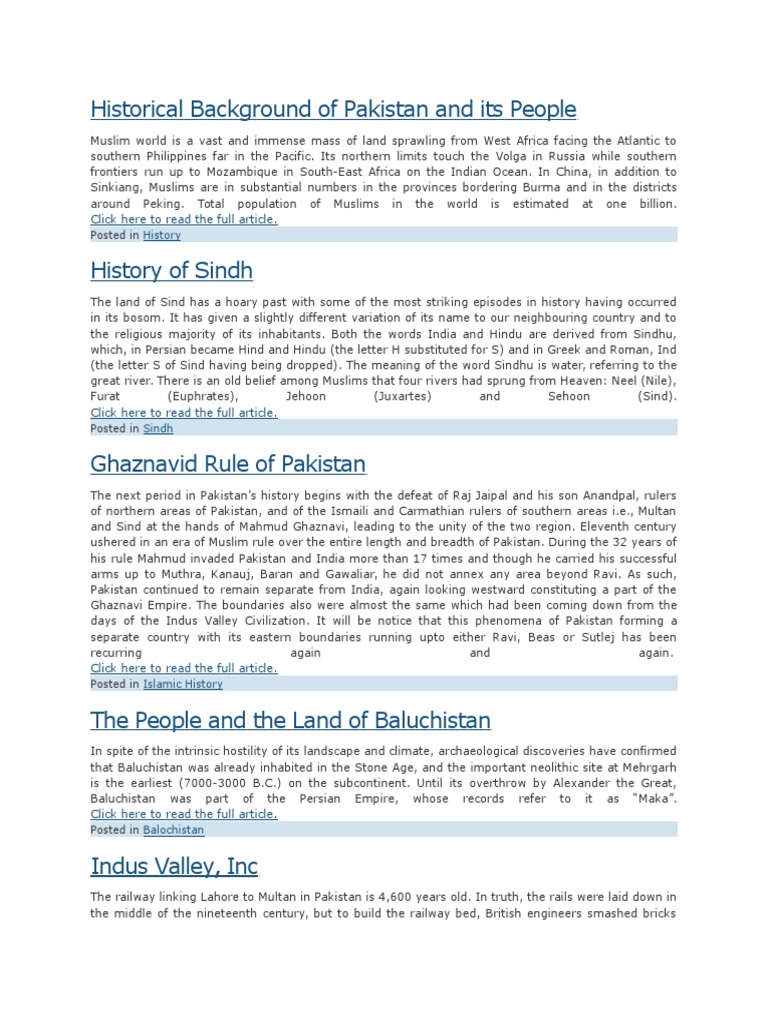 Historical Background of Pakistan | PDF | Sindh | Pakistan