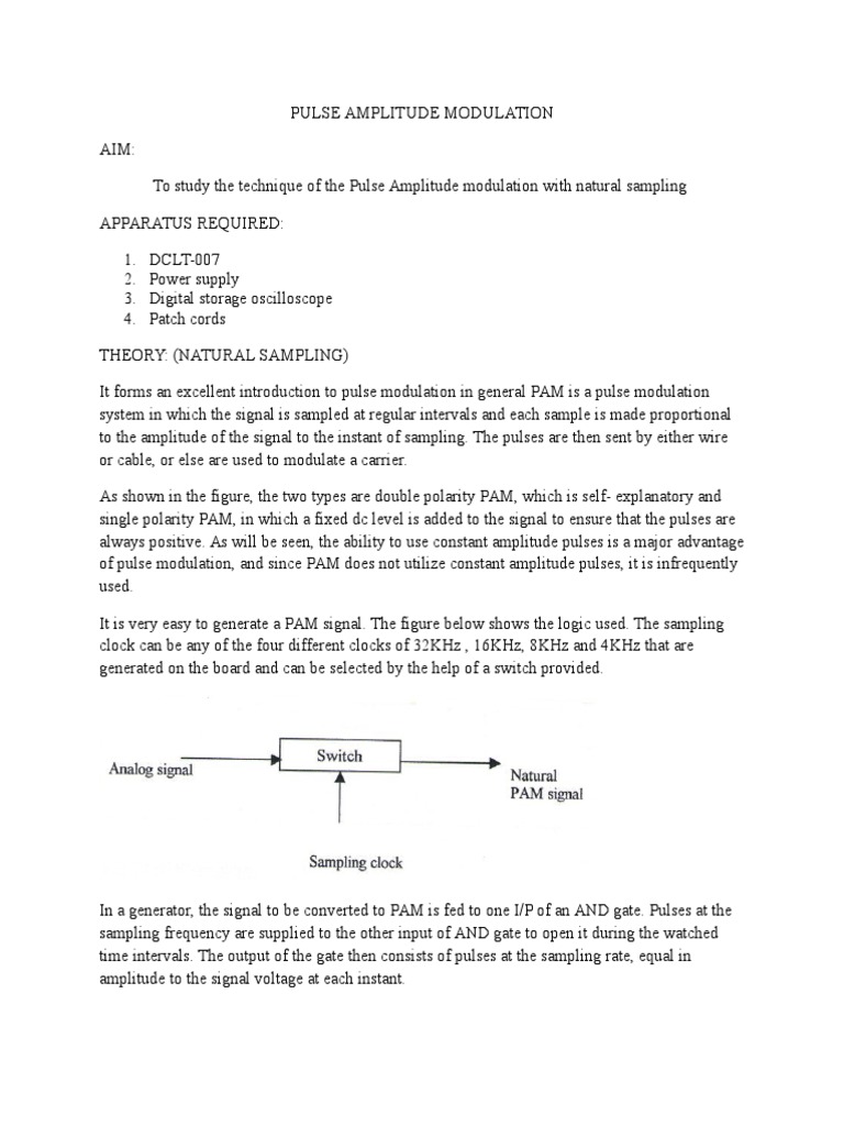 Pulse Amplitude Modulation Pdf Modulation Sampling Signal