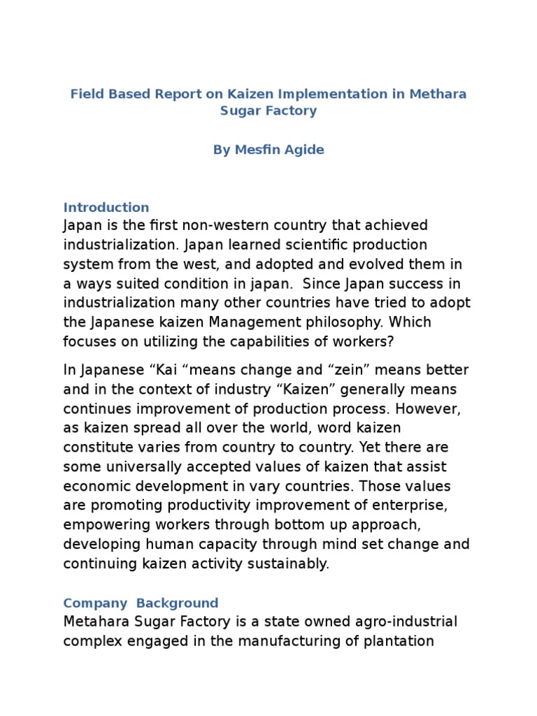 Field Based Report On Kaizen Implementation in Methara Sugar Factory ...