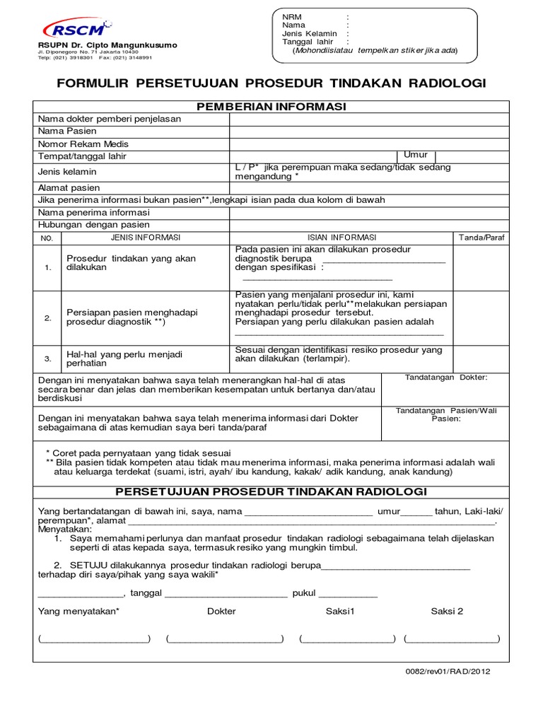Formulir Informed Consent Radiologi PDF | PDF