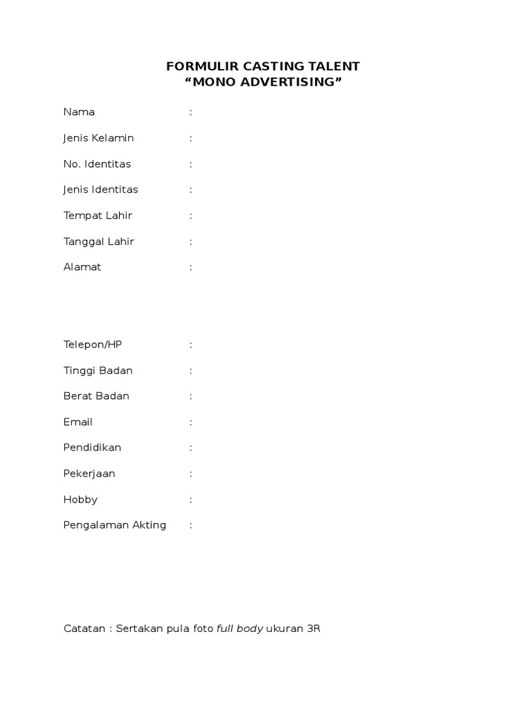 Formulir Casting Talent | PDF