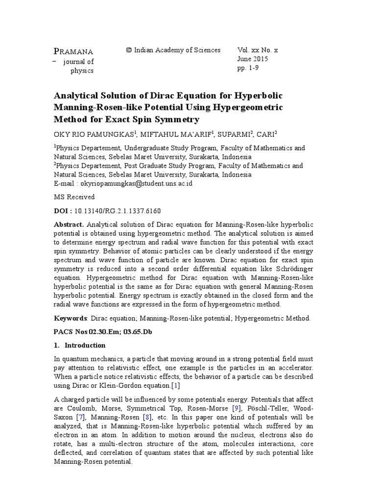Analytical Solution of Dirac Equation by Hypergeometric Method Fix ...