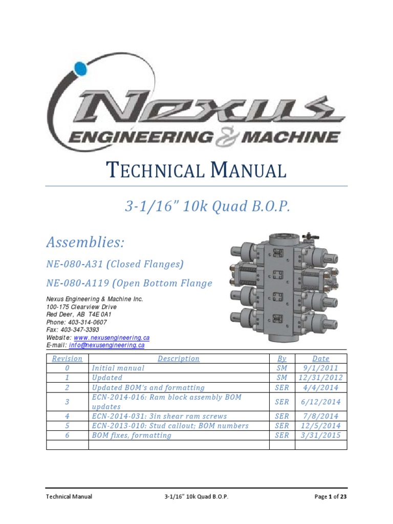 BOP Manual Nexus 3in 10K Quad - REV 6 | PDF | Gas Technologies | Pipe ...
