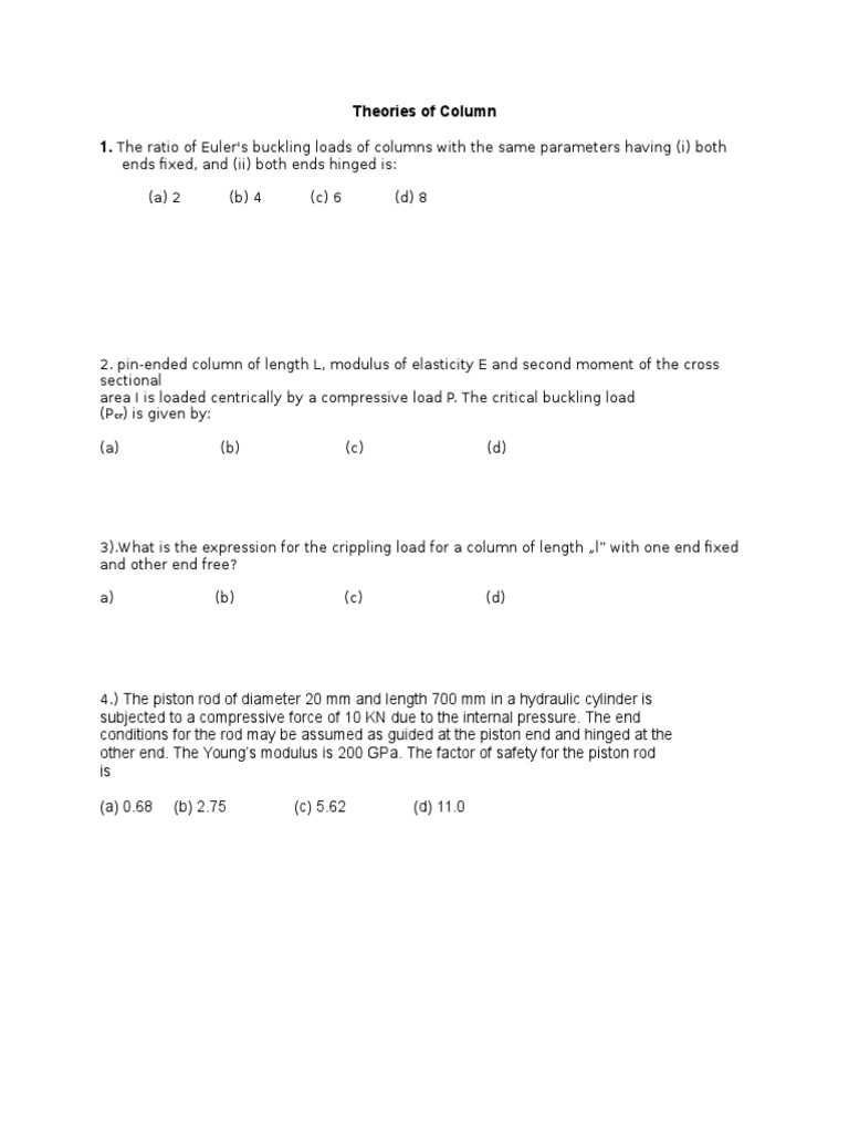 Theories of Column | PDF | Bending | Buckling