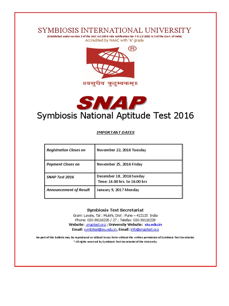 Symbiosis National Aptitude Test 2016 | PDF