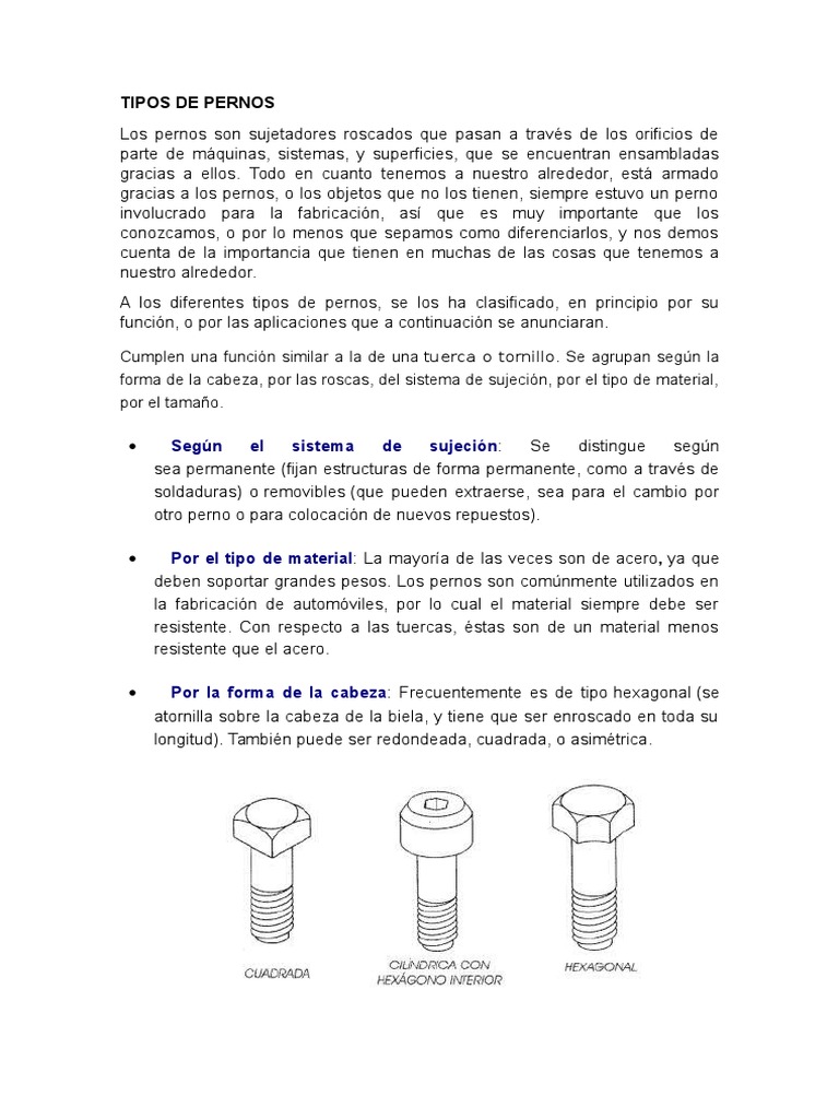 Tipos de Pernos | PDF | Tornillo | Acero