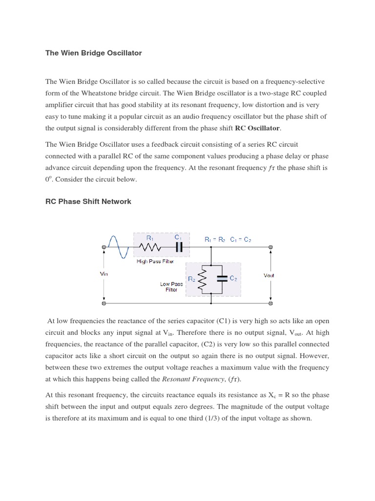 Wien Bridge Oscillator Overview | PDF | Amplifier | Electrical Impedance