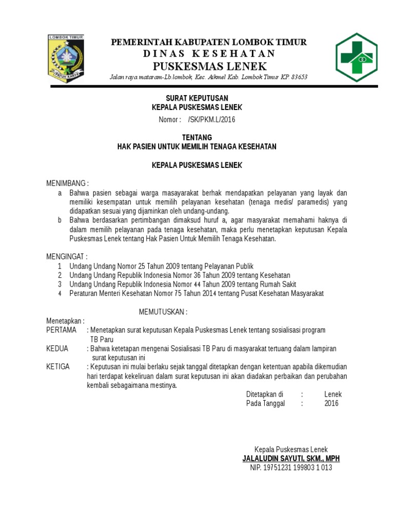 SK Puskesmas Lenek TB Paru | PDF