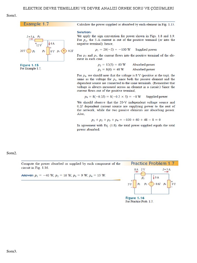 Elektrik Devre Analizi Örnek Soru ve Cevapları