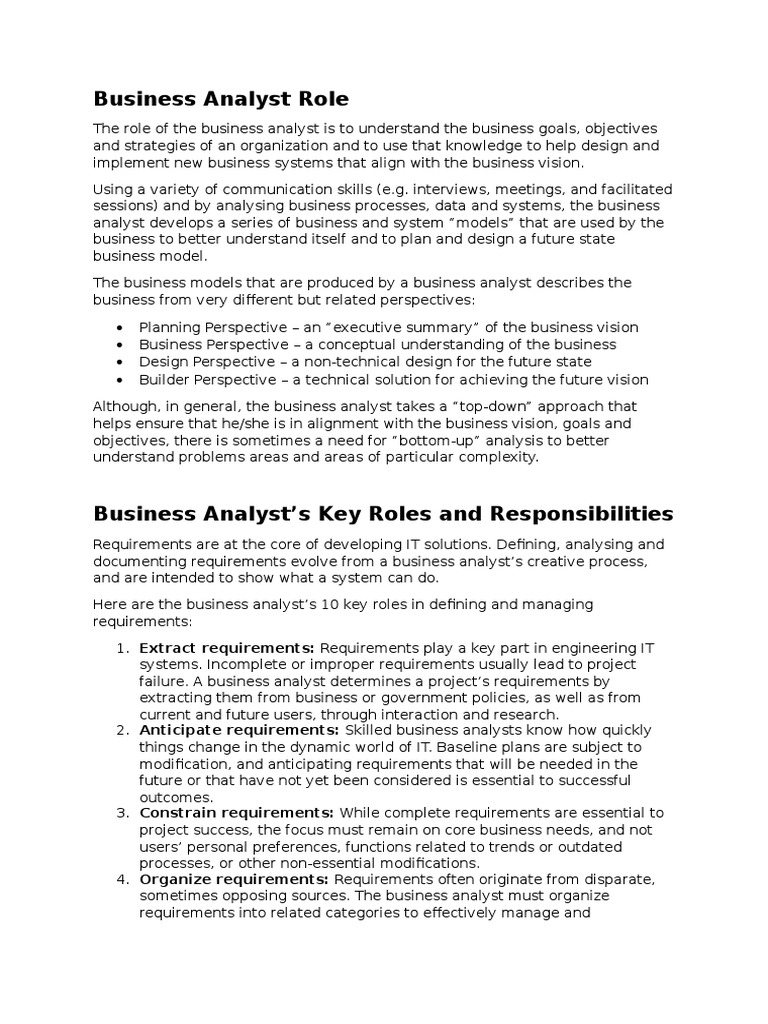 Business Analyst Roles and Responsibilities | PDF | Intelligence ...