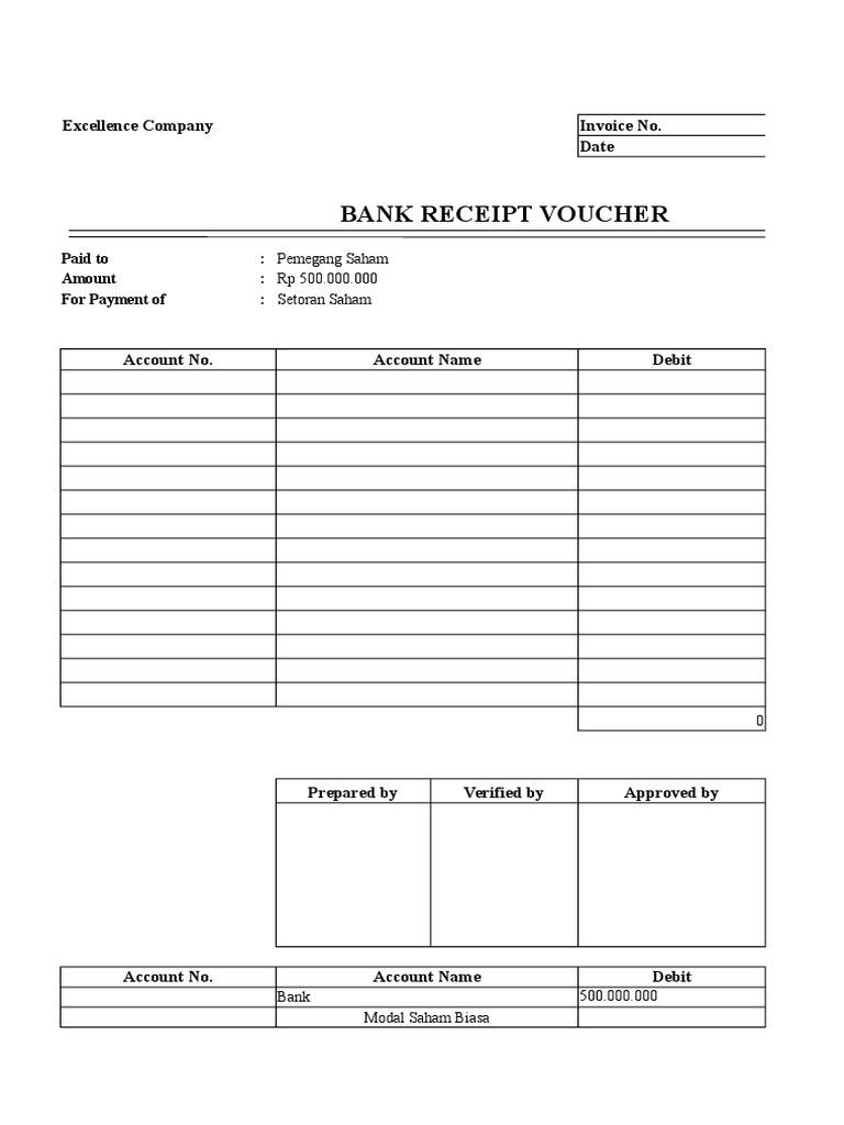 Bank Receipt Voucher | Debits And Credits | Payments