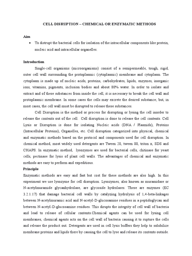 Cell Disruption by Chemical or Enzymatic Method | PDF | Lysis | Cell ...
