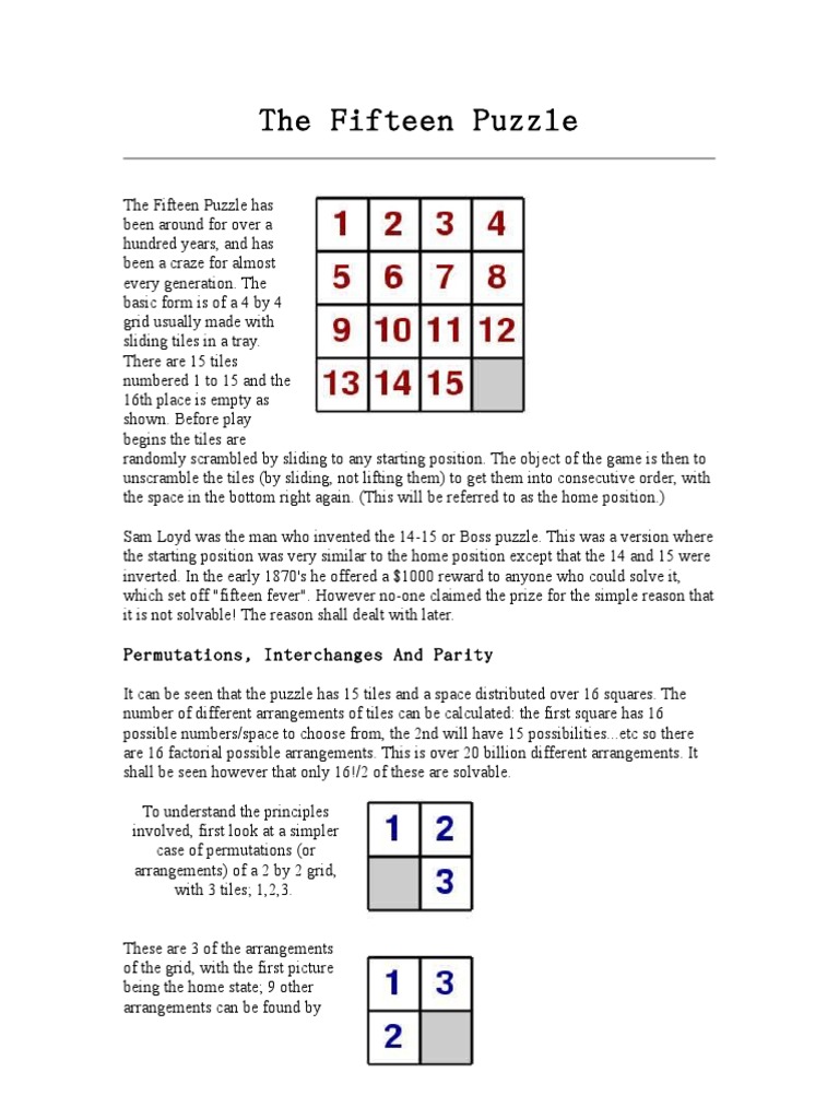 The Fifteen Puzzle | PDF | Teaching Mathematics | Science
