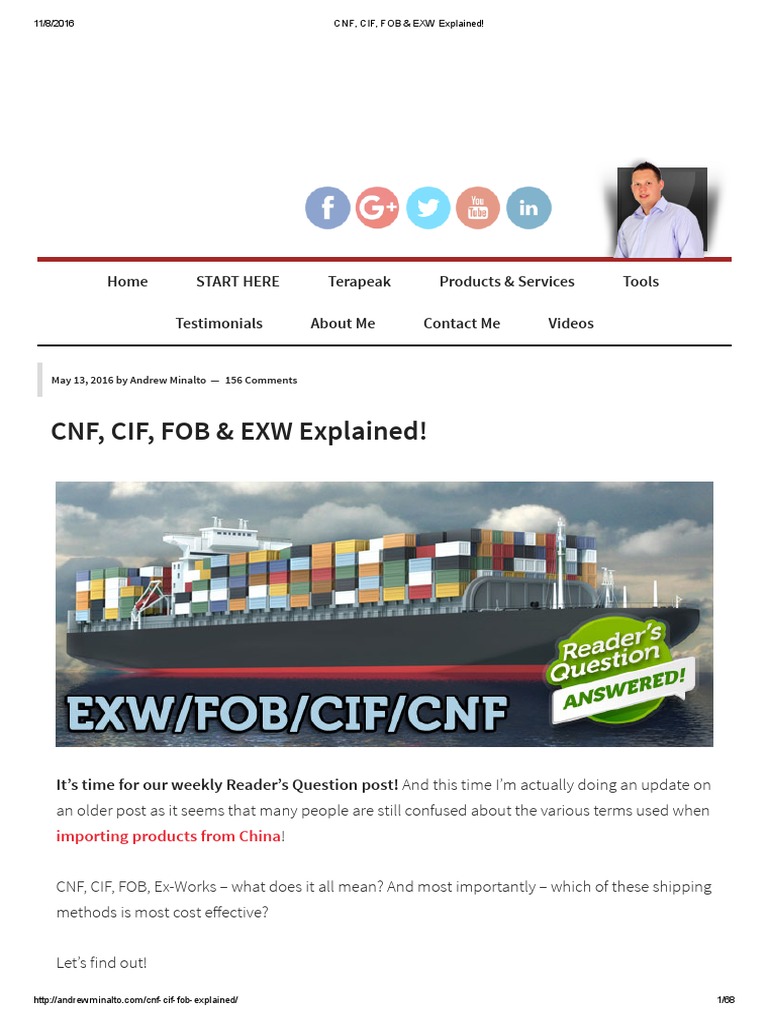 CNF, Cif, Fob & Exw Explained! | PDF | International Trade | Trade