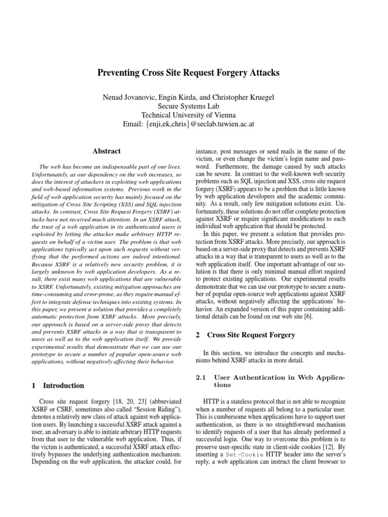 Prevent CSRF Attacks PDF | PDF | Http Cookie | Proxy Server