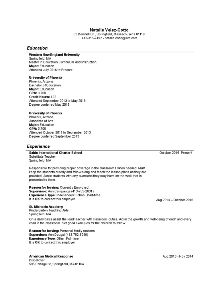 Natalie Resume | PDF | Dispatcher | Teachers