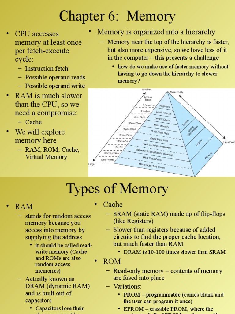 Chapter 6: Memory: - CPU Accesses Memory at Least Once Per Fetch ...