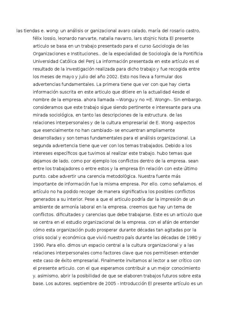 Análisis organizacional de E. Wong | PDF | Cultura organizacional ...